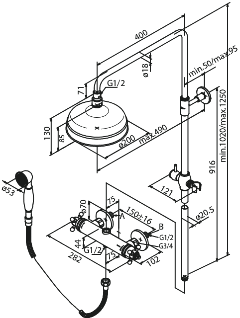Tradition Chrom Thermostat Duschsystem [https://damixa.de]